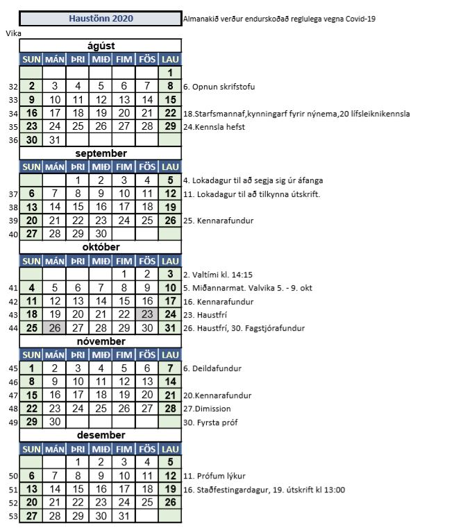 Skóladagatal | Menntaskólinn við Hamrahlíð